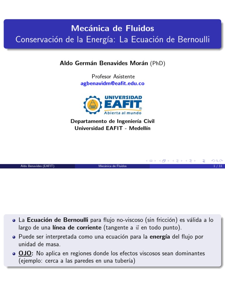 Ecuación de Bernoulli en Fluidos | PDF | Presión | Líquidos