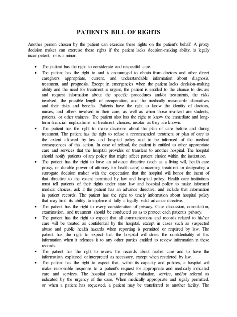 Patient's Bill of Rights PDF | PDF | Patient | Health Care