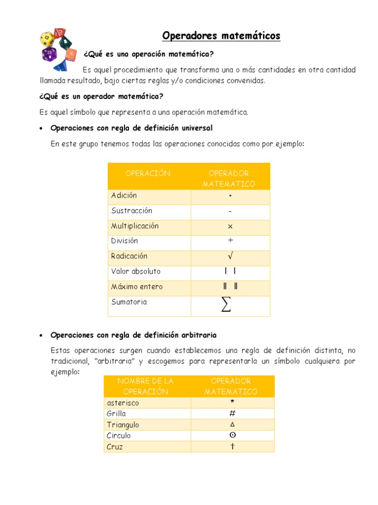 Operadores Matematicos | PDF | Matemática Elemental | Teoría de los números