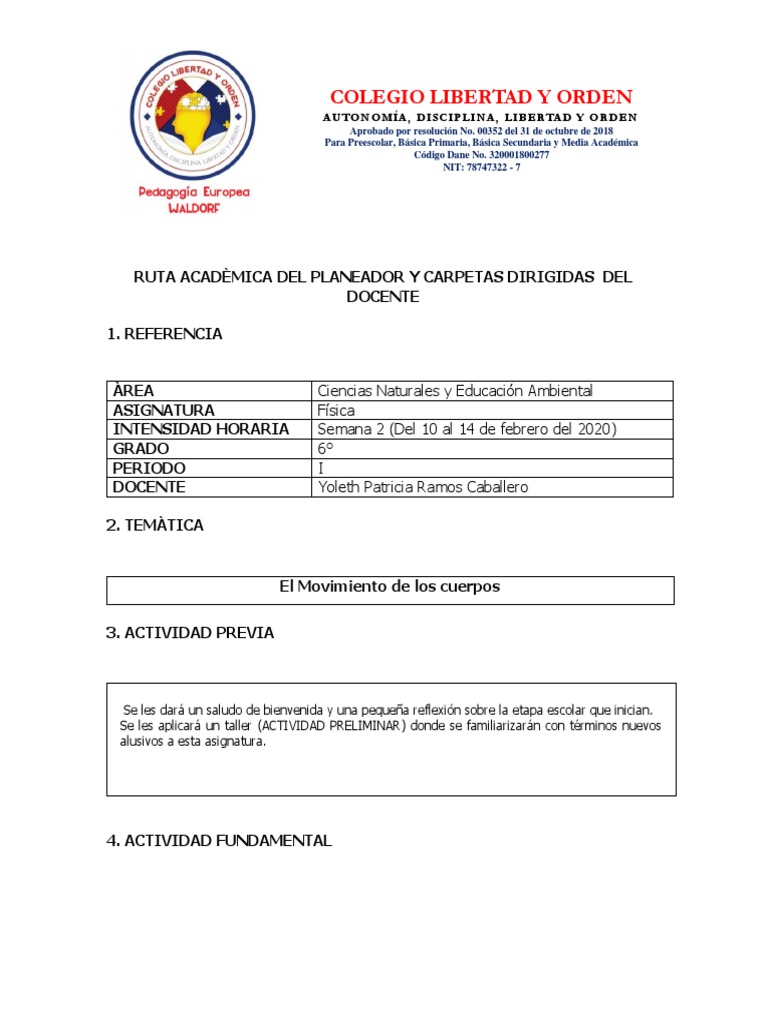 Plan de Clase 6° (Física) | PDF | Trayectoria | Velocidad