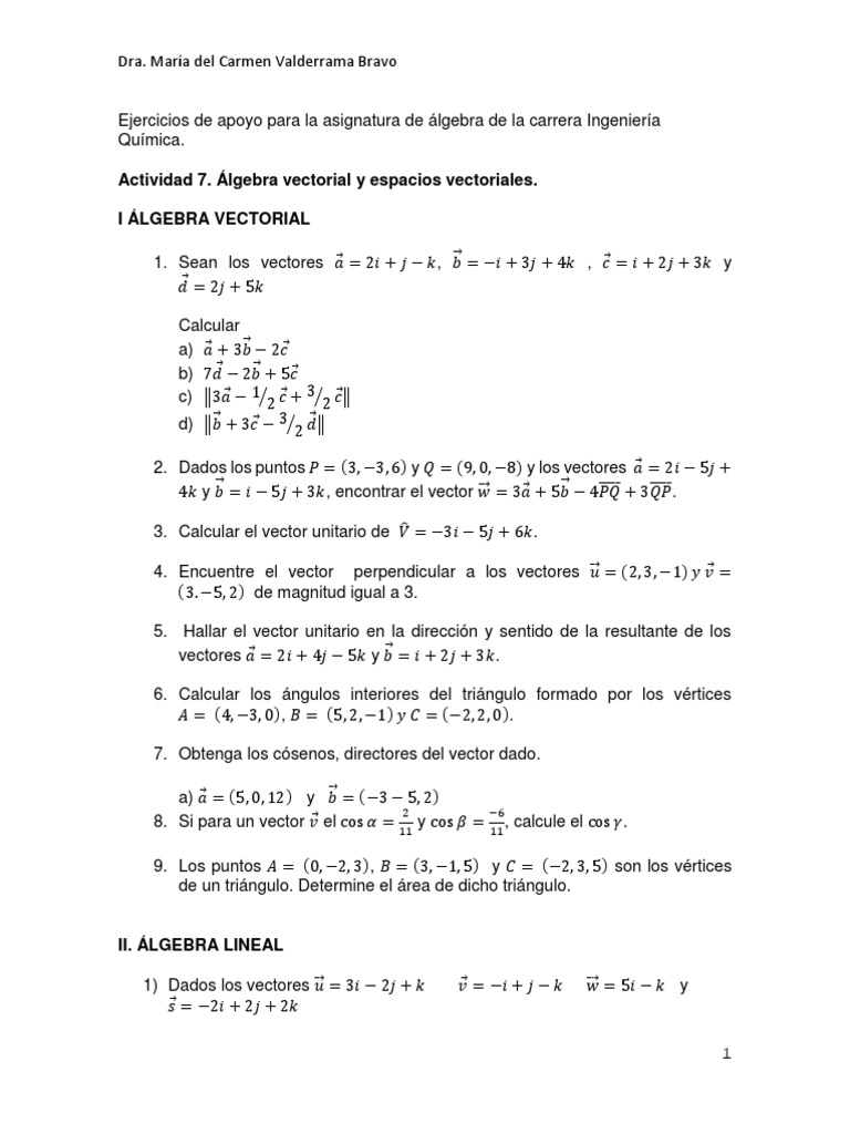 Actividad 7. Álgebra vectorial y espacios vectoriales | PDF | Espacio vectorial | Vector Euclidiano