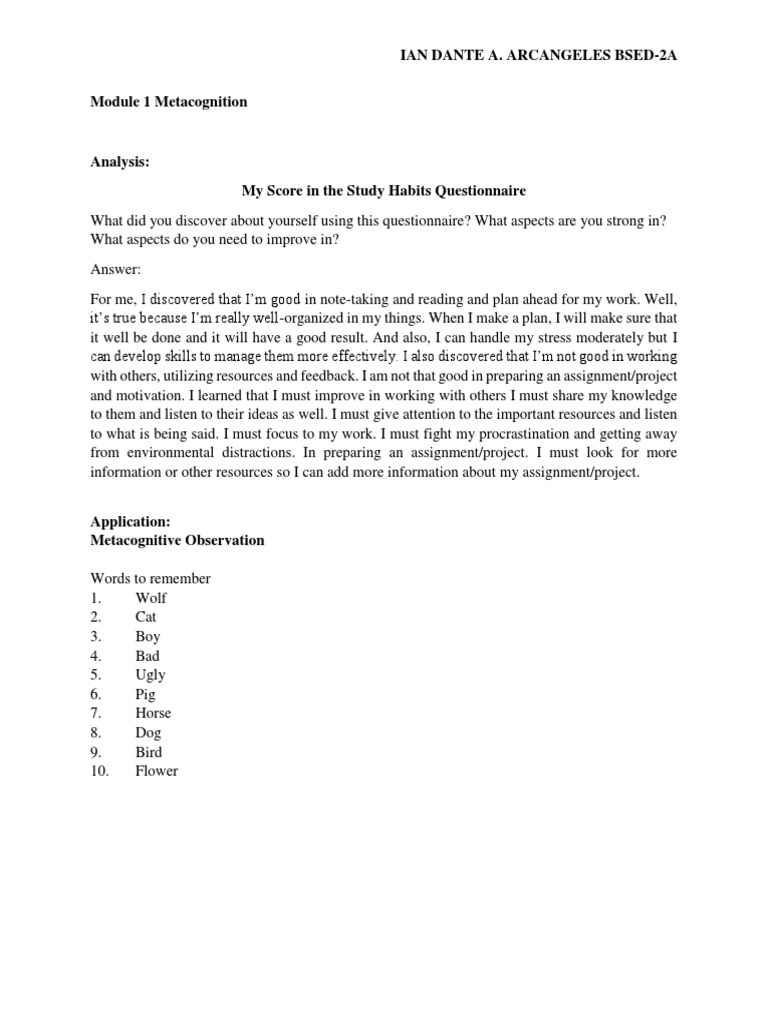Module 1 Metacognition Pasunod | PDF | Metacognition | Reading Comprehension