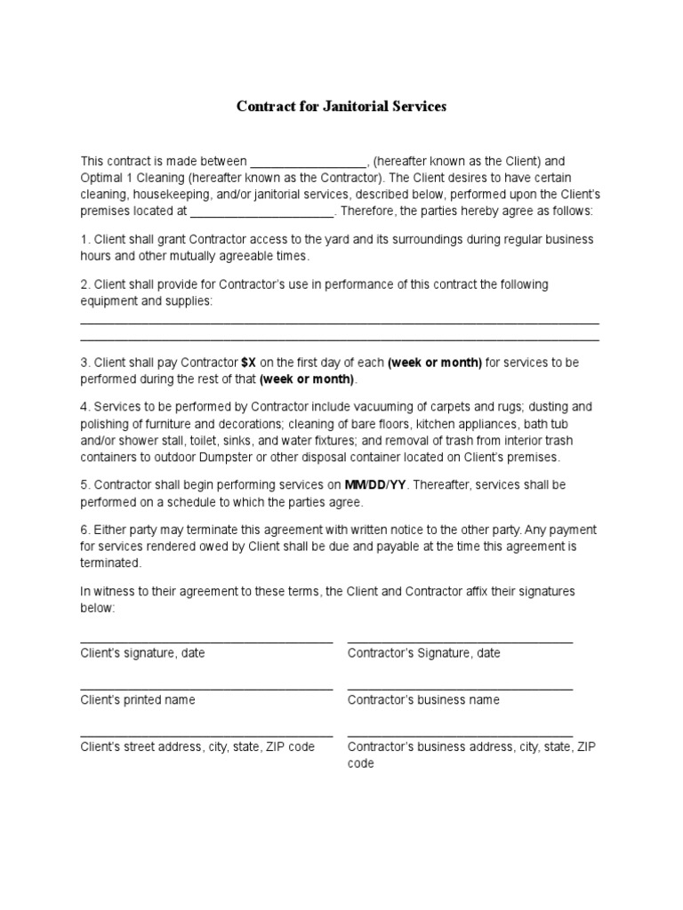 Commercial Cleaning Contract Template | PDF