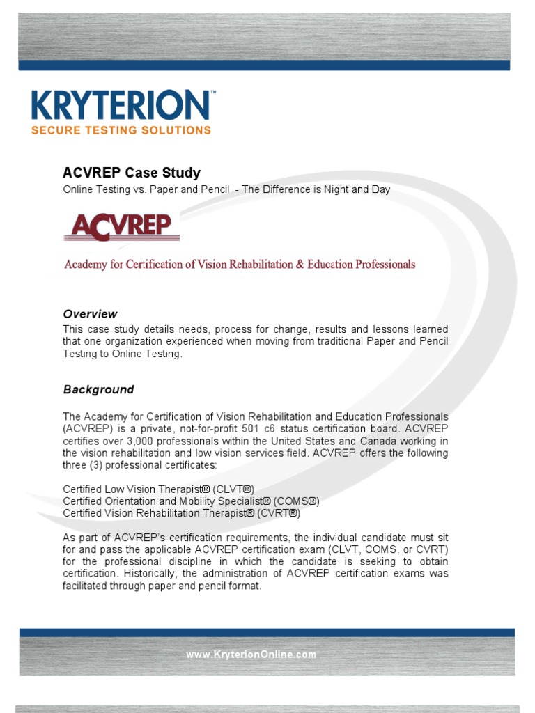 ACVREP Case Study - Online Testing vs. Paper and Pencil - The ...