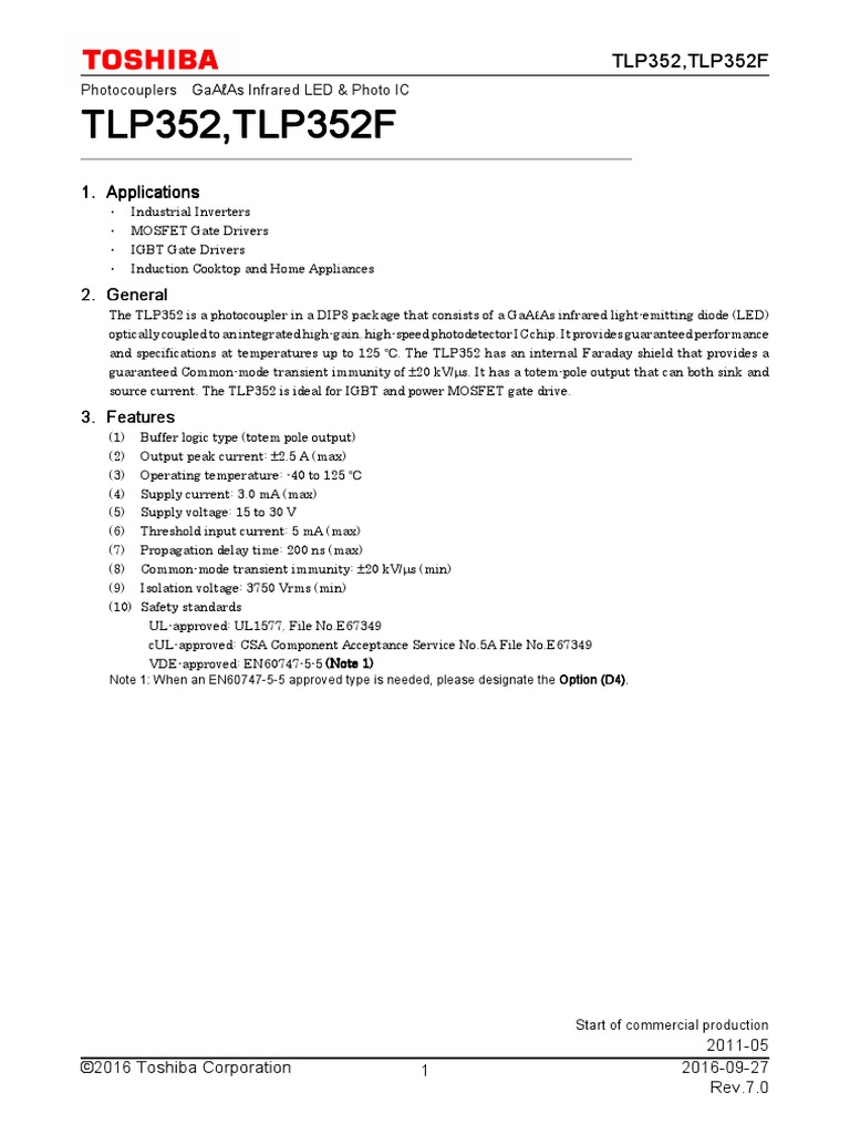 TLP352 Datasheet en 20160927 PDF | PDF | Lead | Reliability Engineering