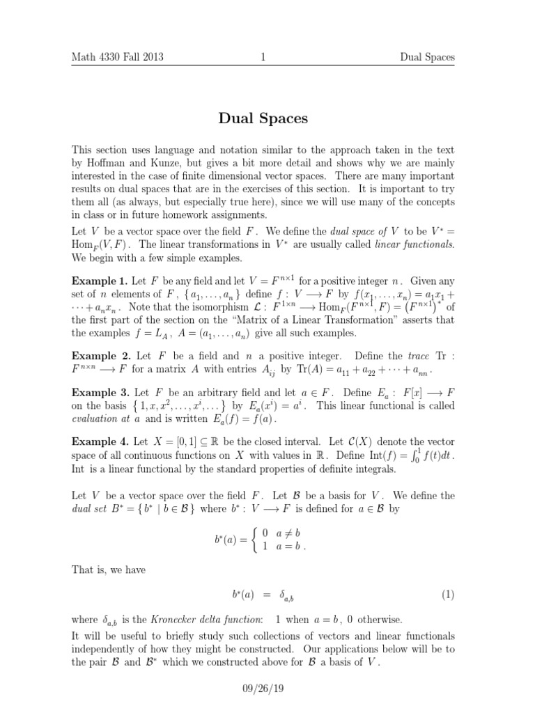 Dual Space | PDF | Basis (Linear Algebra) | Linear Map