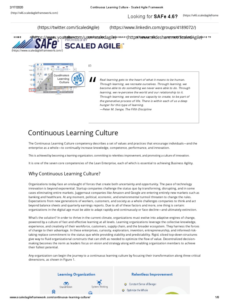 Continuous Learning Culture - Scaled Agile Framework | PDF | Lean ...