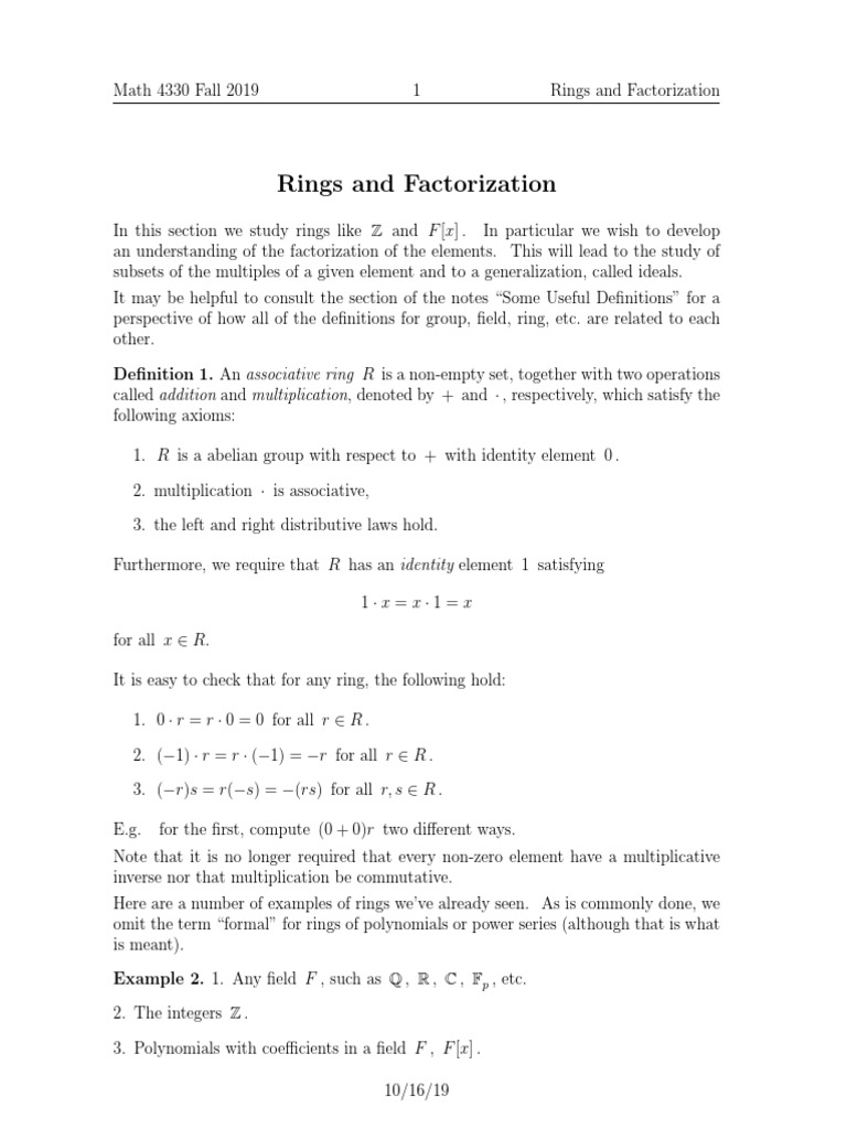 Rings | PDF | Ring (Mathematics) | Integer