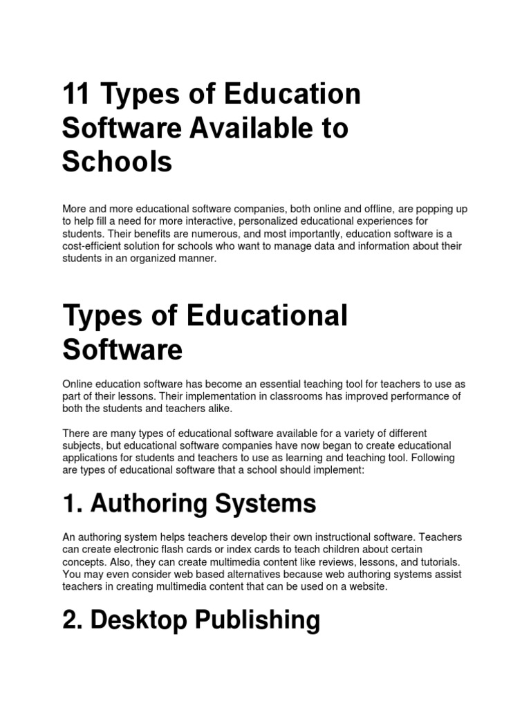 11 Types of Education Software Available To Schools | PDF | Simulation ...