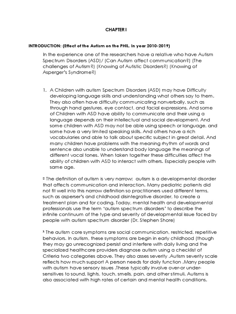 CHAPTER 1 Thesis HiSTORICAL | PDF | Autism | Autism Spectrum
