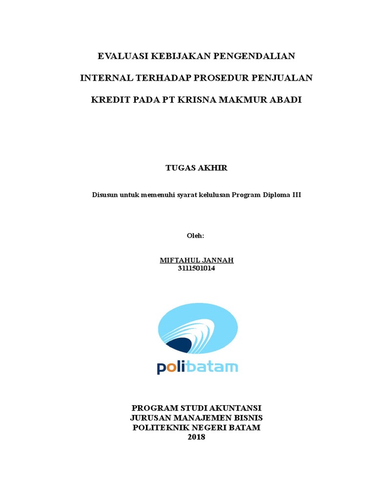 Ta Evaluasi Kebijakan Pengendalian Internal Pada PT Kma (Fix) | PDF