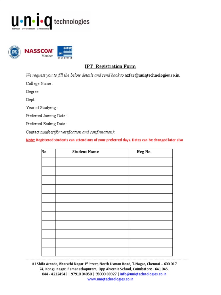IPT Registration Form 9600114466 | PDF