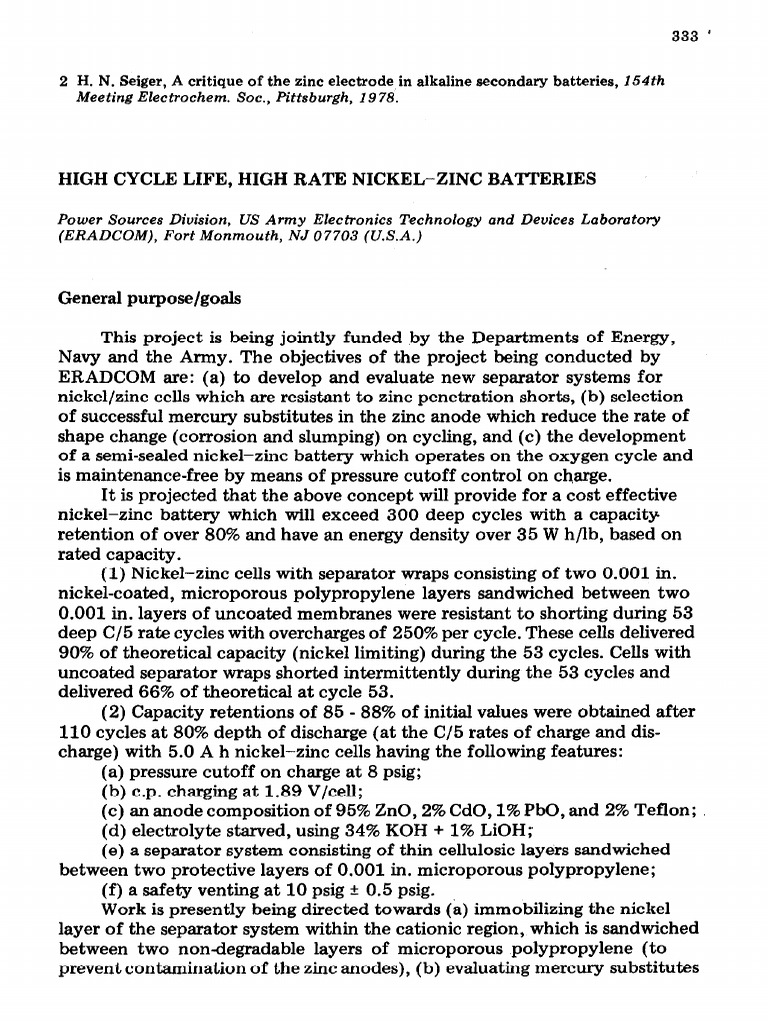 High Cycle Life, High Rate Nickel Zinc Batteries | PDF ...