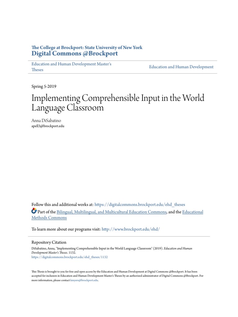 Implementing Comprehensible Input in The World Language Classroom | Download Free PDF | Second ...