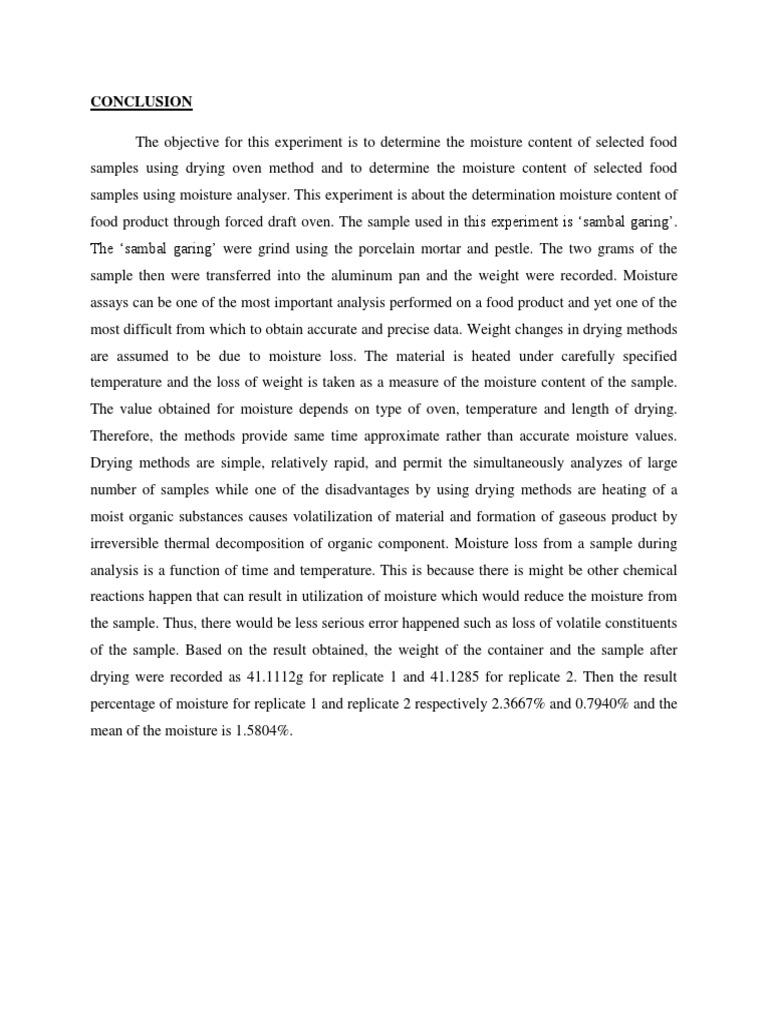 CONCLUSION-food Analysis | PDF | Cookware And Bakeware | Experiment
