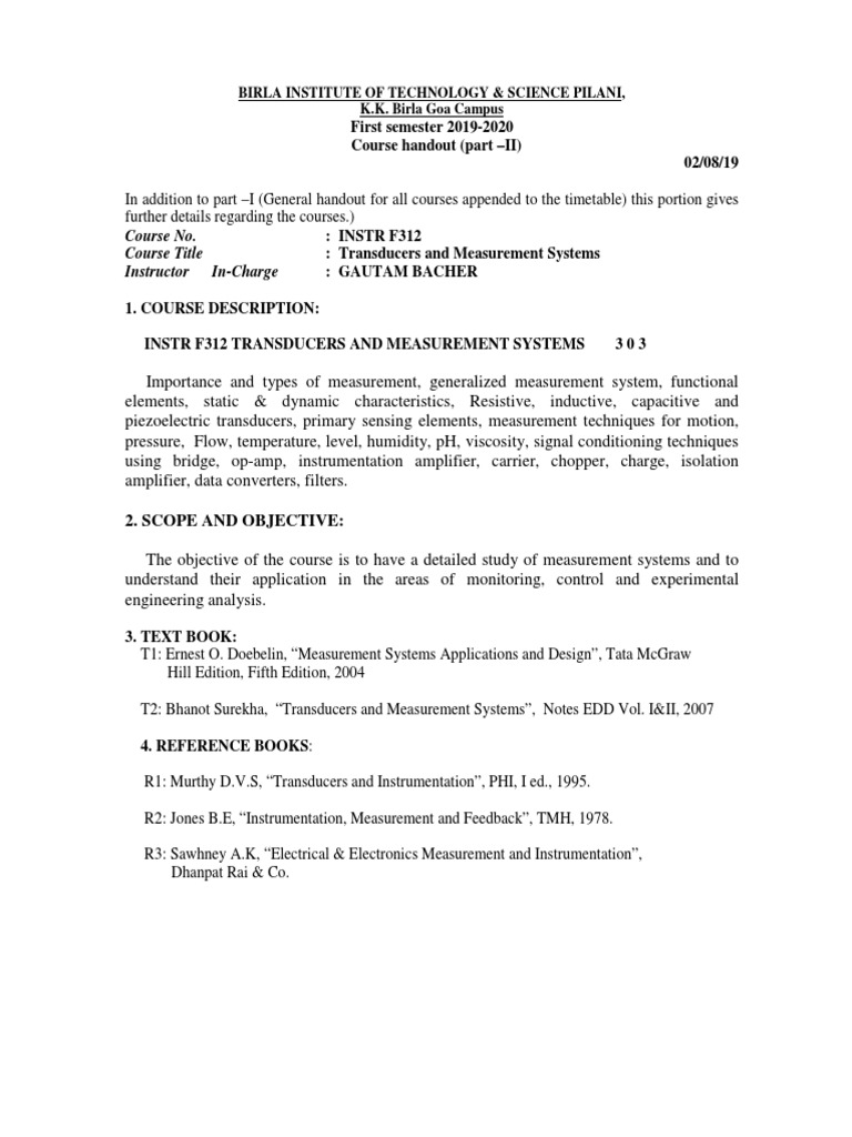 Handout 2019 | PDF | Pressure Measurement | Flow Measurement