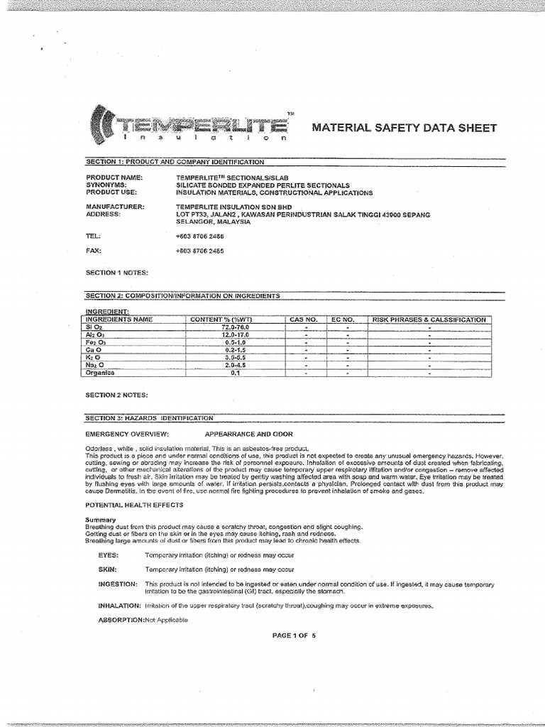 Perlite Product MSDS | PDF
