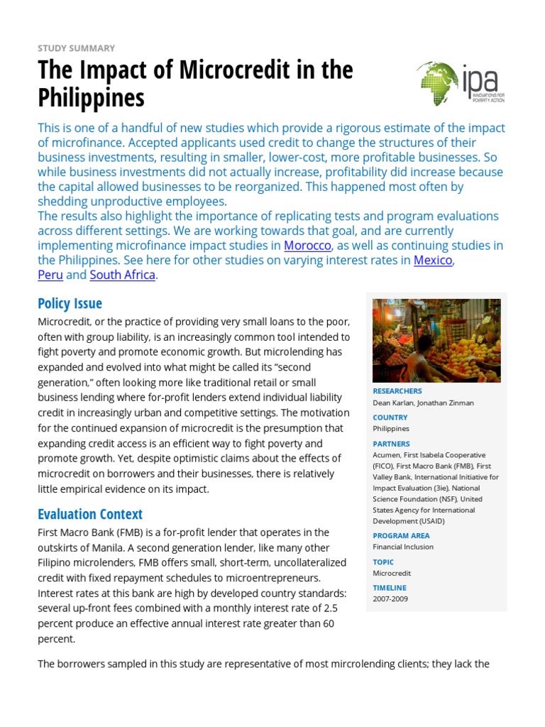 IPA - The Impact of Microcredit in The Philippines | PDF | Microcredit ...
