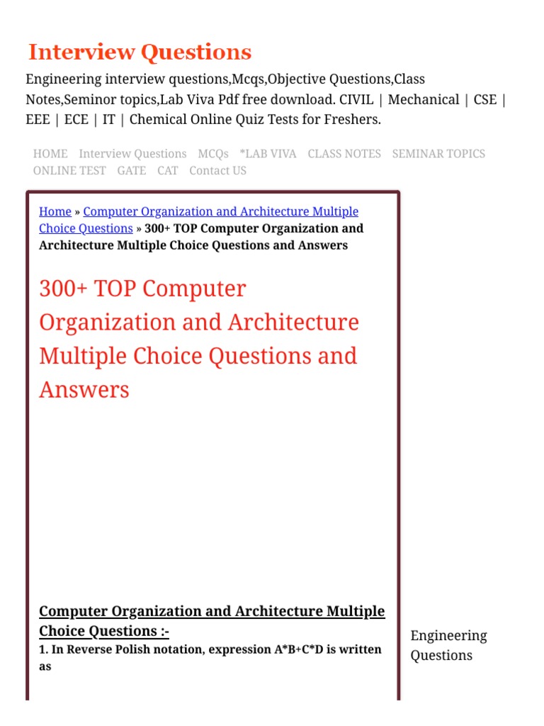 300+ TOP Computer Organization and Architecture MCQ PDF | PDF | Central Processing Unit ...