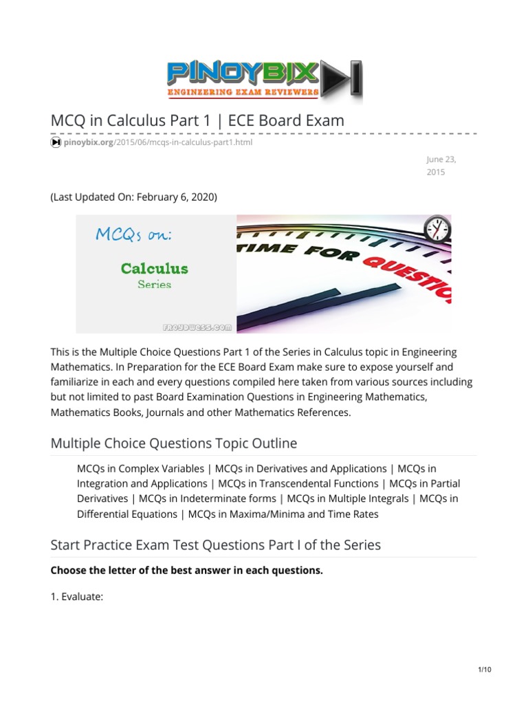 Calculus MCQs | PDF | Matrix (Mathematics) | Multiple Choice