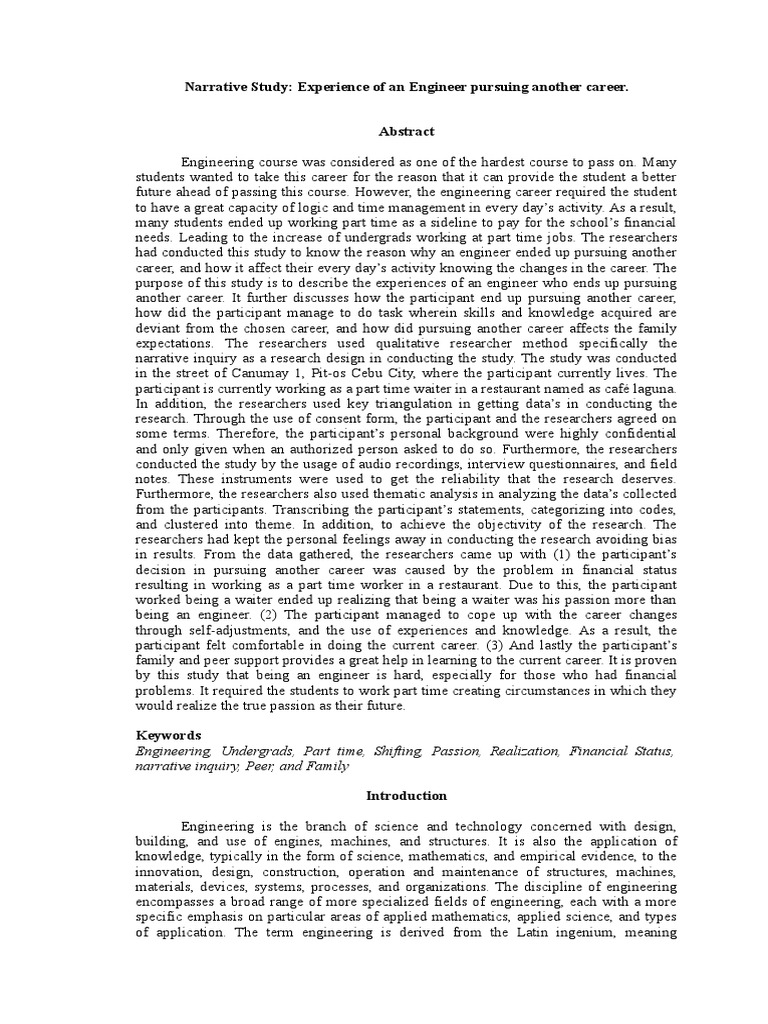 Narrative Study Experience of An Engineer Pursuing Another Career | PDF ...