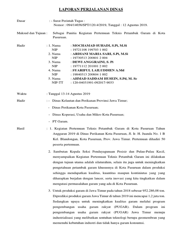Contoh Laporan Perjalanan SPJ | PDF