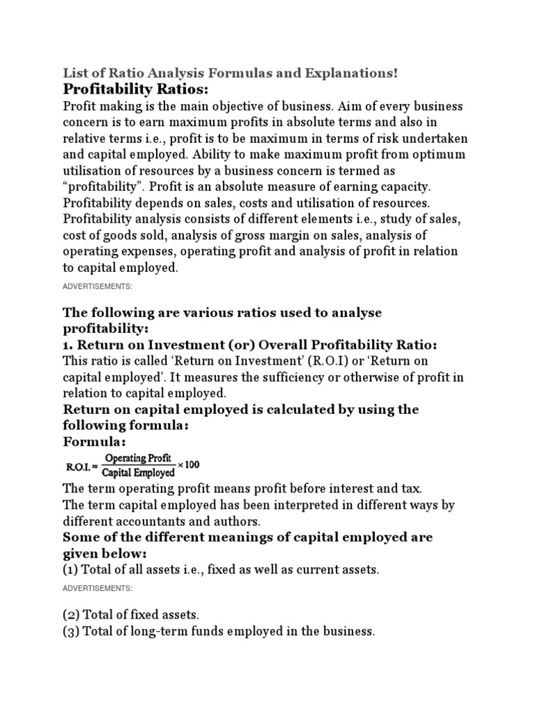 List of Ratio Analysis Formulas and Explanations | PDF | Equity ...