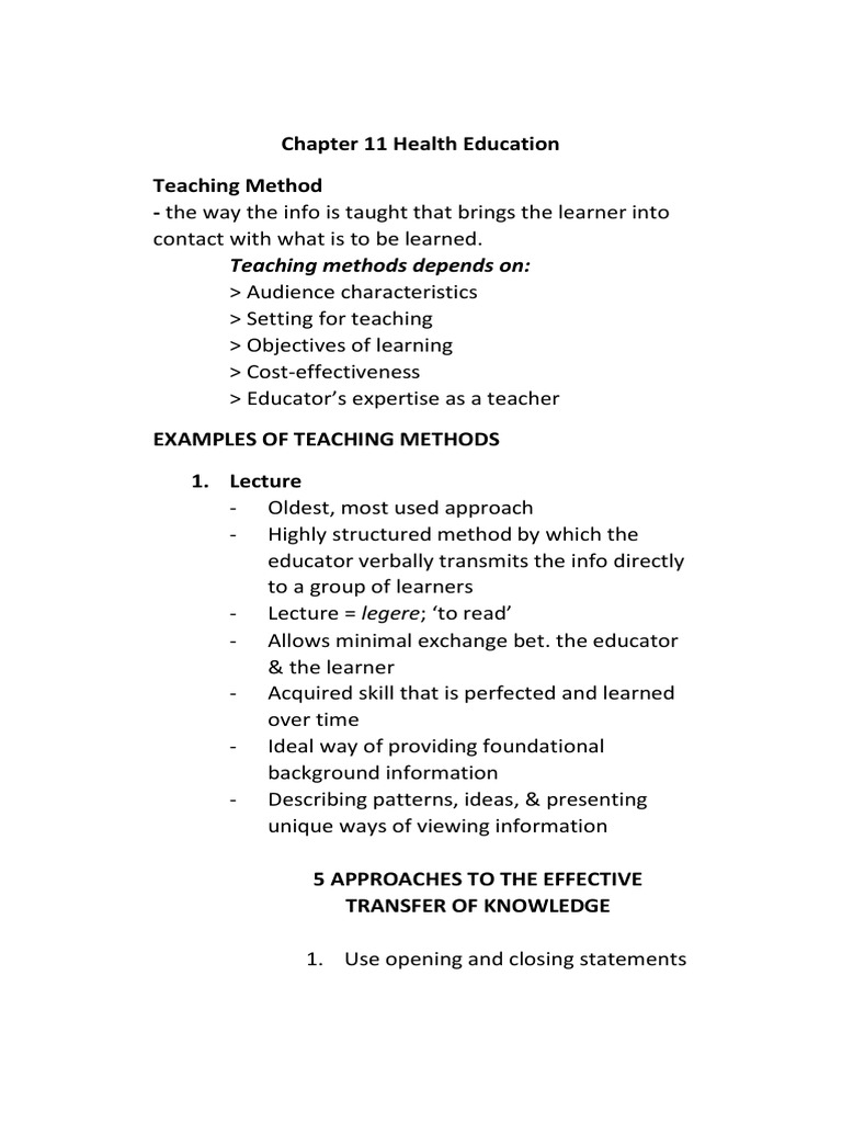 Chapter 11 Health Education | PDF | Teaching Method | Learning