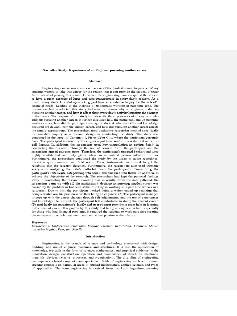 Narrative Study Experience of An Engineer Pursuing Another Career | PDF ...
