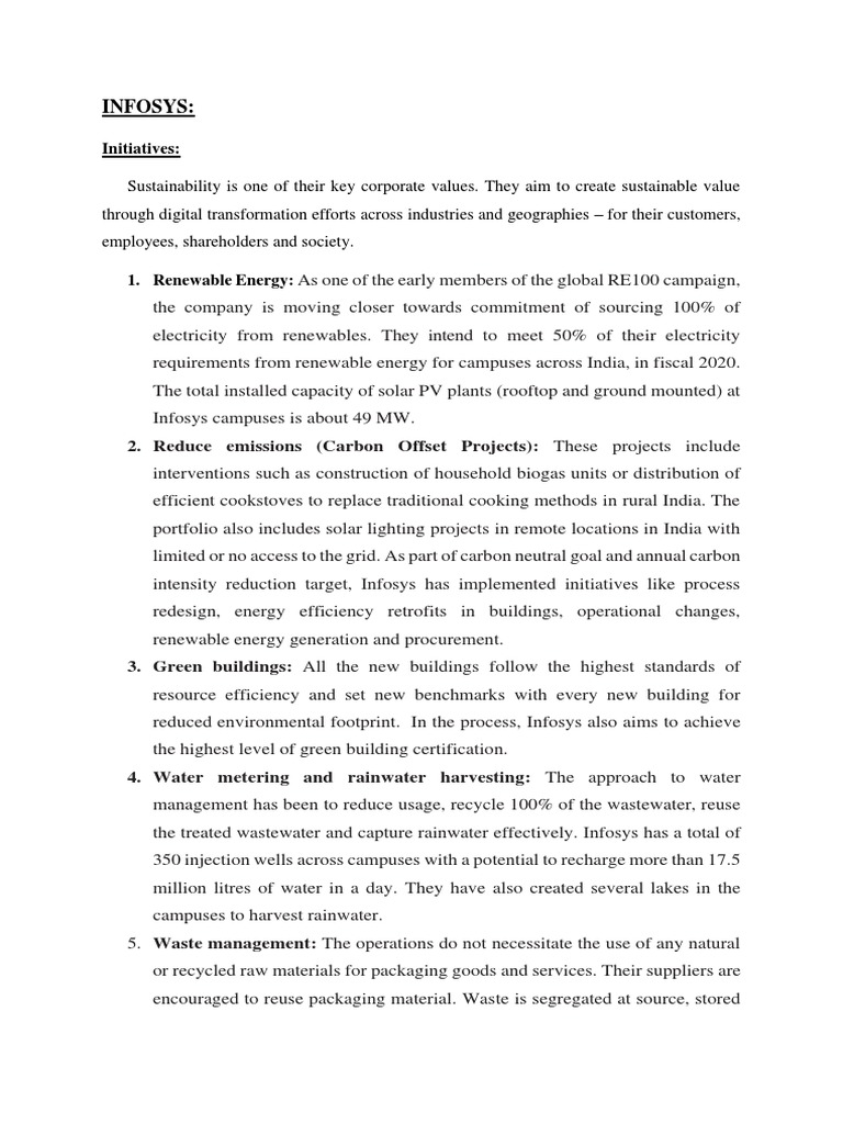 Infosys Sustainability Initiatives Overview | PDF | Renewable Energy ...