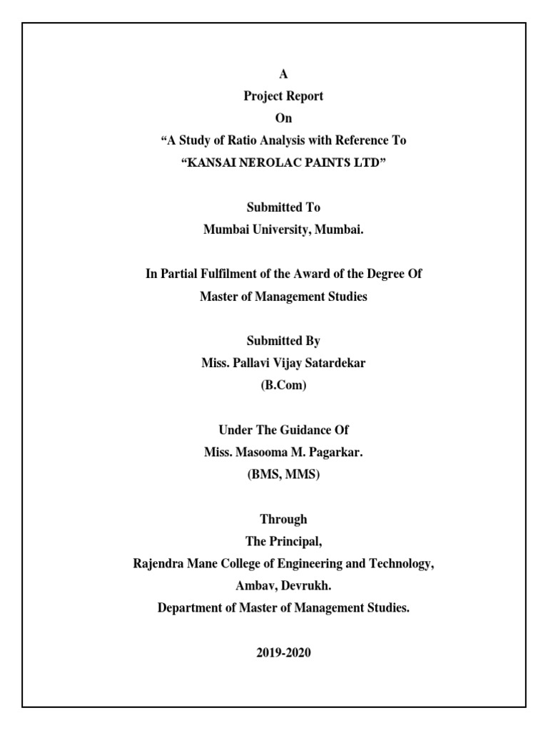 Ratio Analysis Project Sip | PDF | Revenue | Market Liquidity