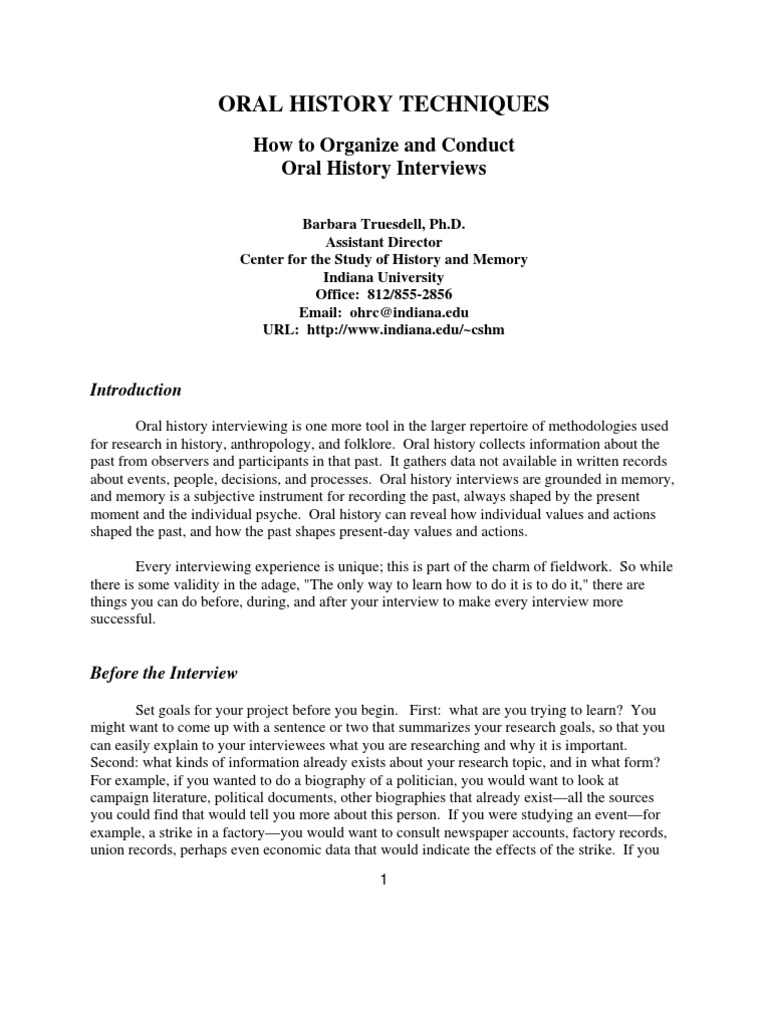 Oral History Techniques | PDF | Oral History | Interview