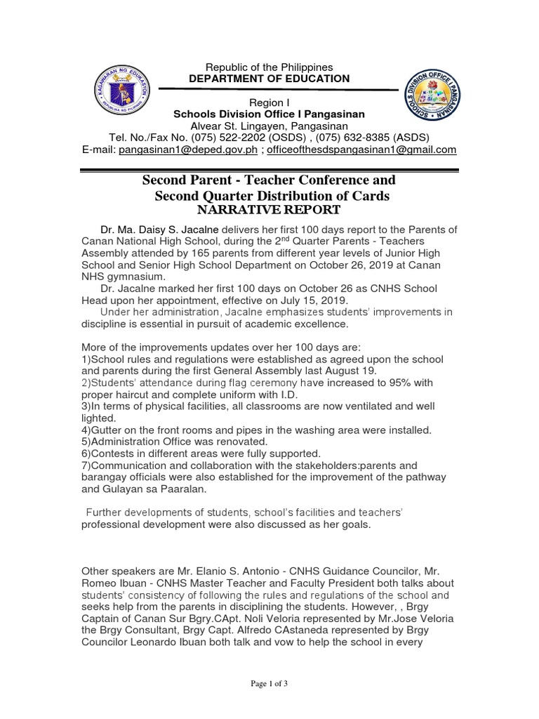 2ND QUARTER NARRATIVE REPORT PTA Assembly | PDF | Learning | Behavior Modification