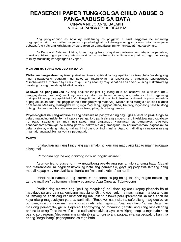 Reaserch Paper Tungkol Sa Child Abuse | PDF