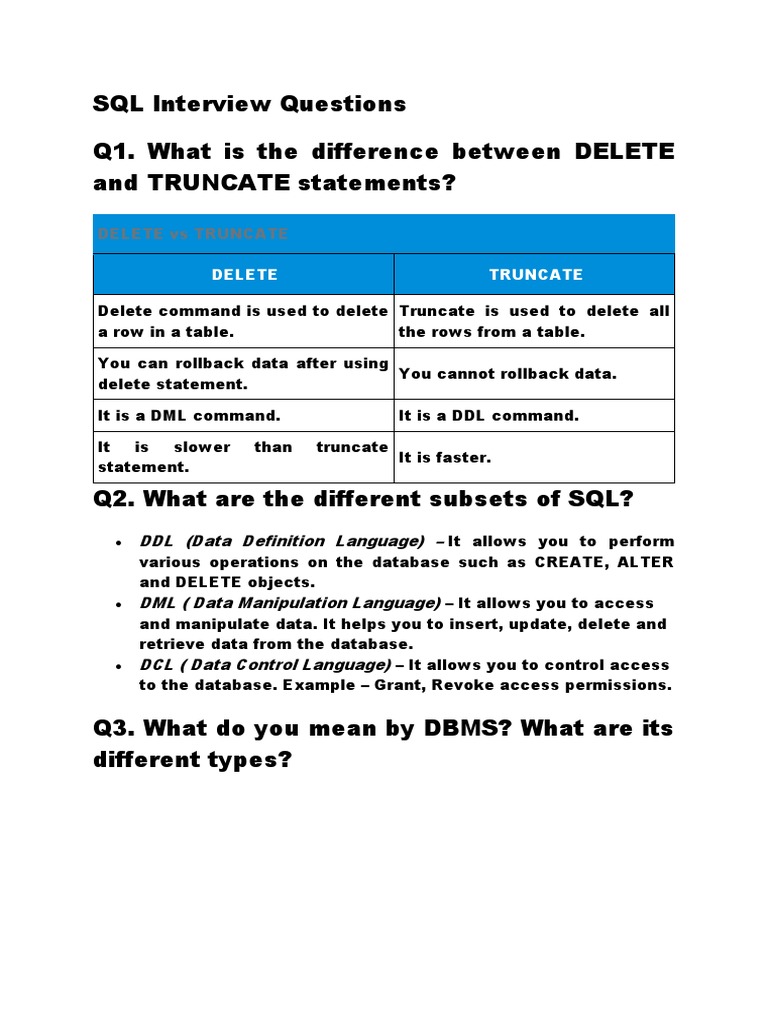Sql Interview Questions Pdf Database Index Relational Database