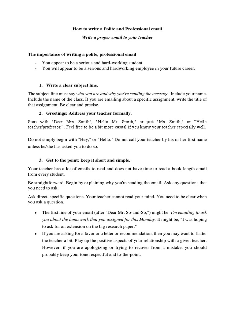 How To Write A Polite and Professional Email To Your Teacher | PDF ...