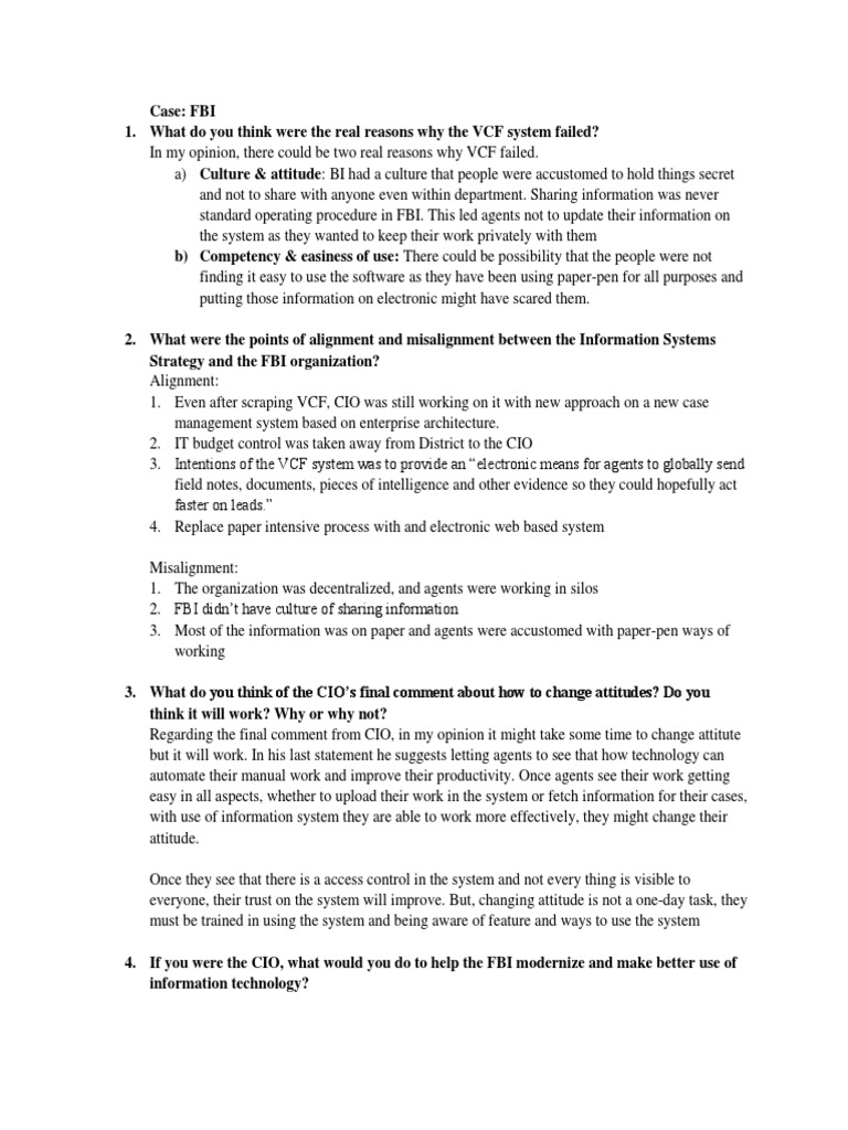 FBI VCF Project: Reasons for Failure | PDF