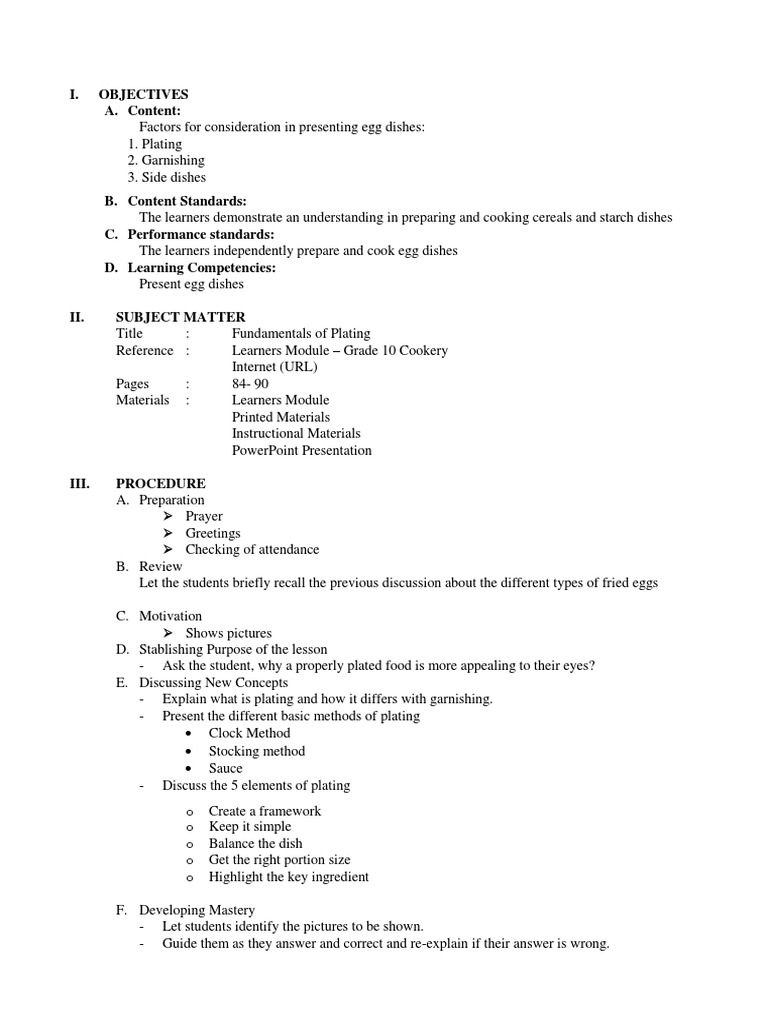 Plating Lesson Plan | PDF