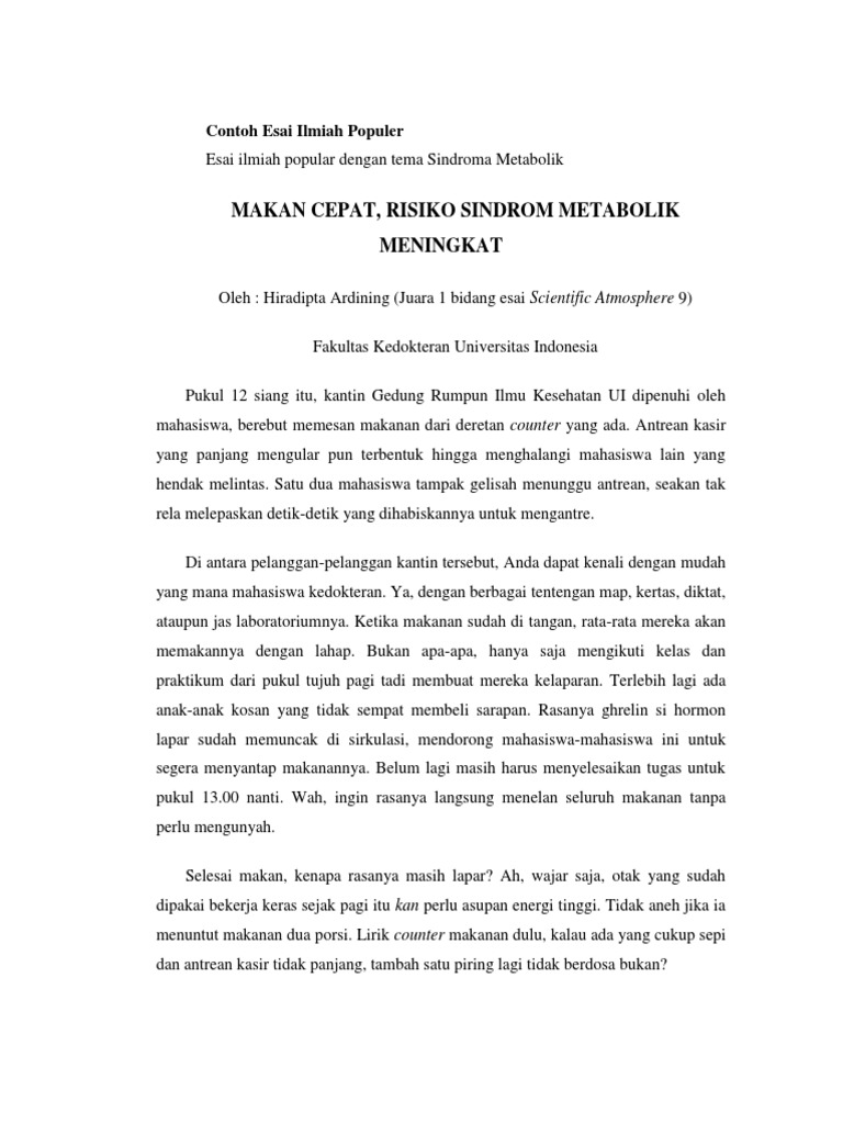 Contoh Esai Ilmiah Populer Pdf Pdf