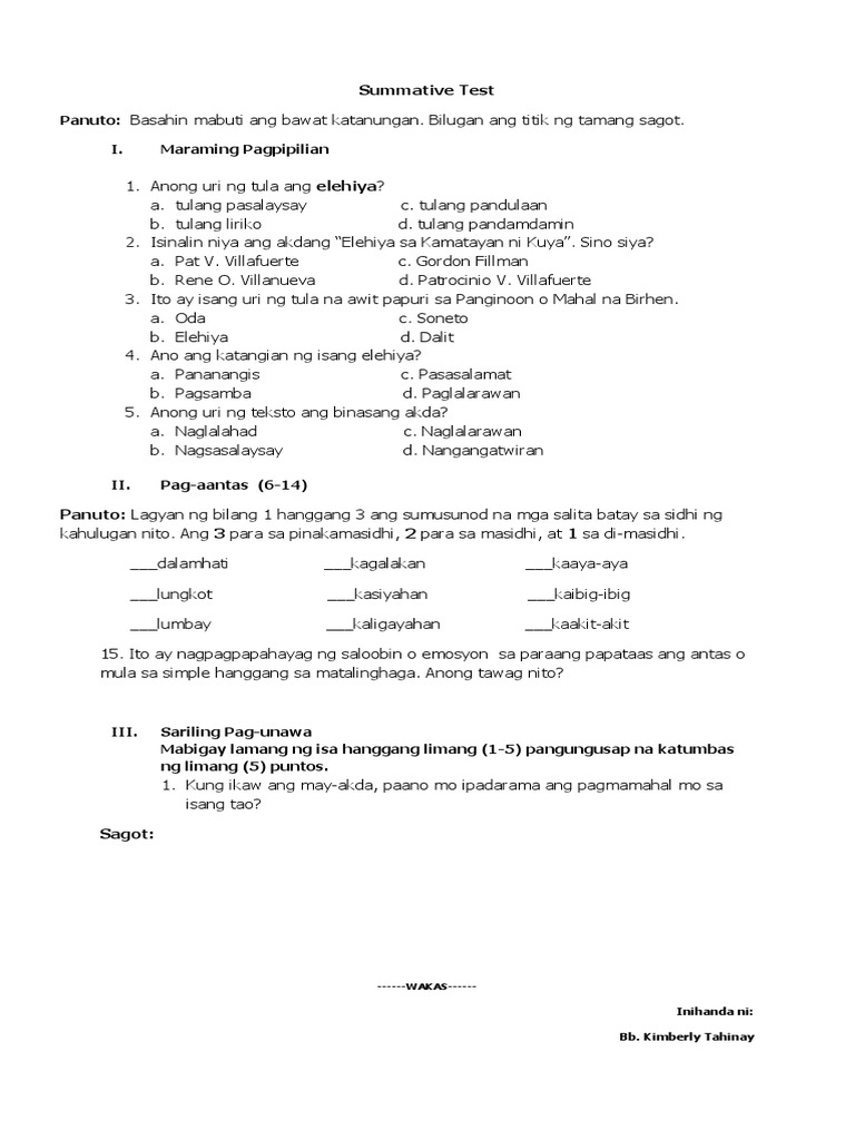 Summative Test | PDF