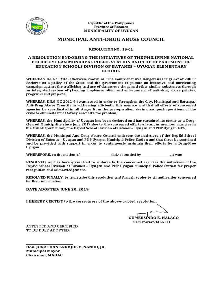 MADAC Resolution Endorsing Initiative | PDF