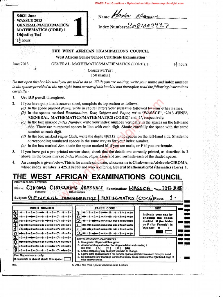 Waec 2013 Math | PDF