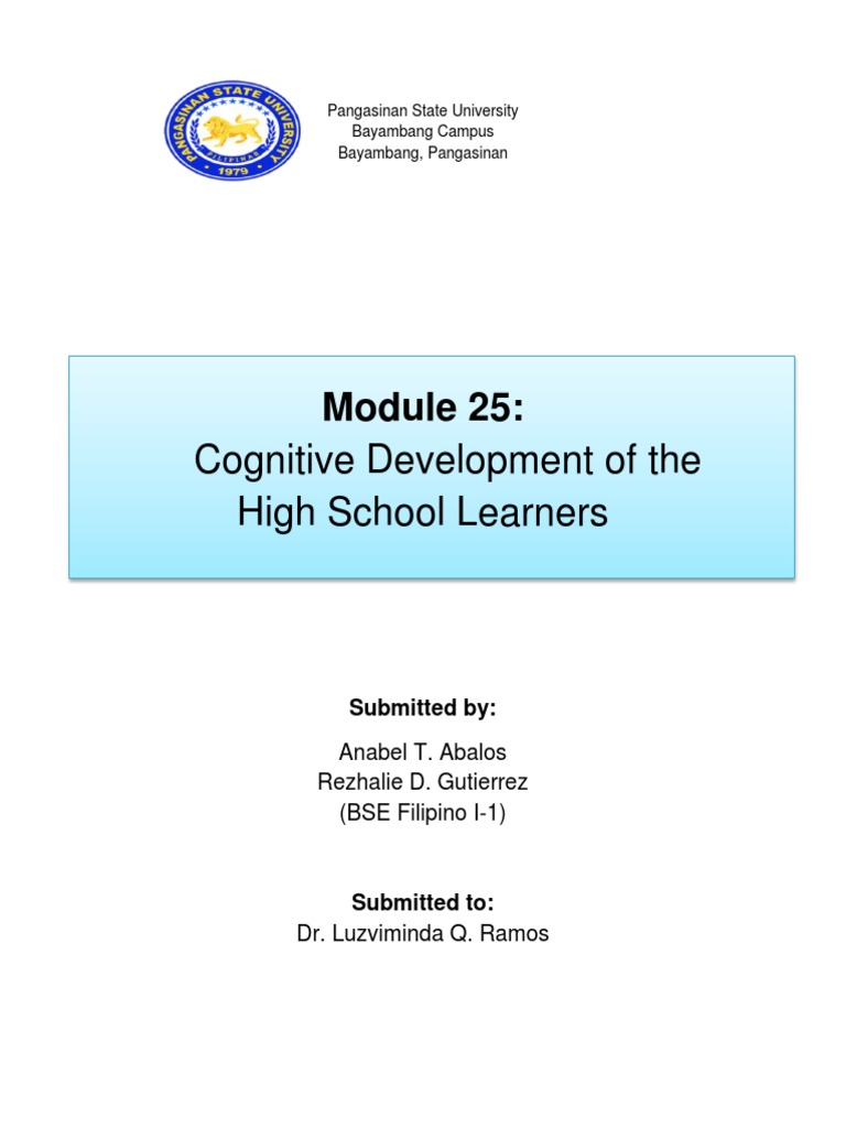 Cognitive Development in High School Learners | PDF