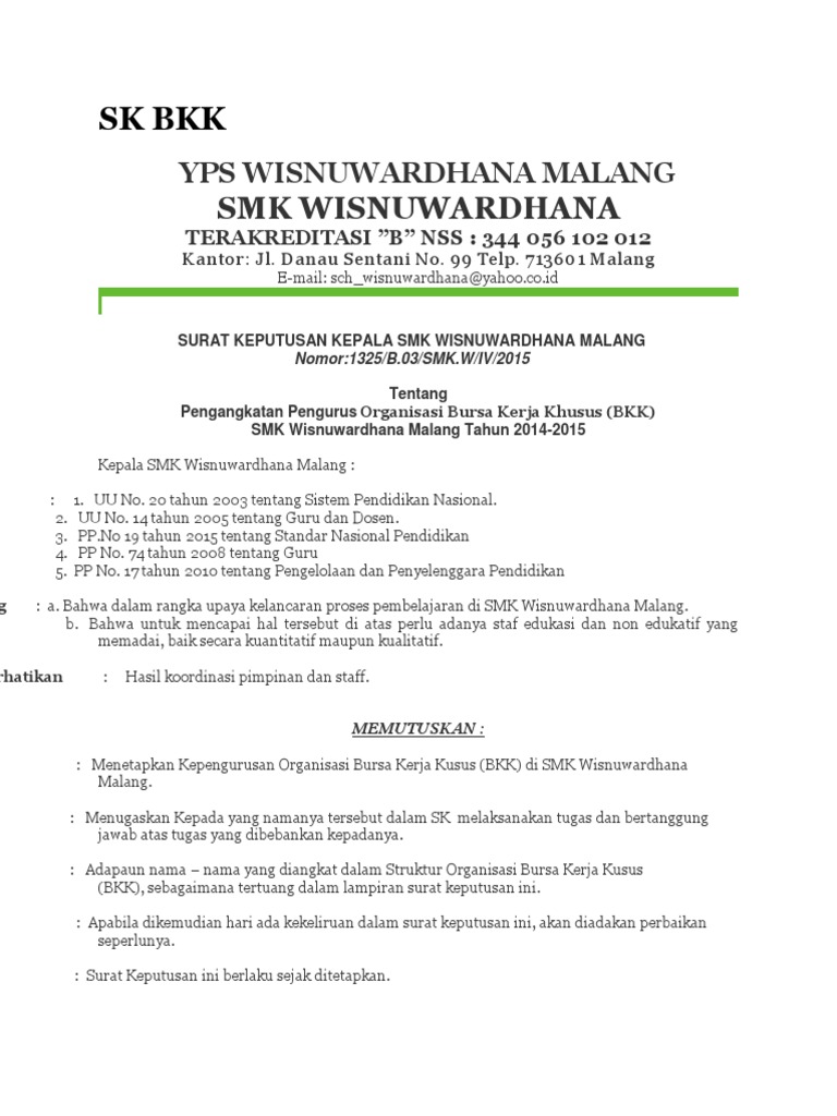 Contoh SK BKK 2 | PDF