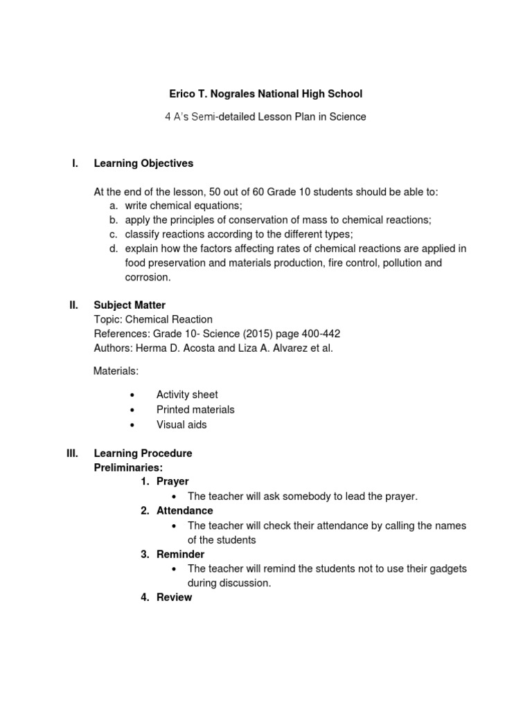 4a's Semi - Detailed Lesson Plan | PDF