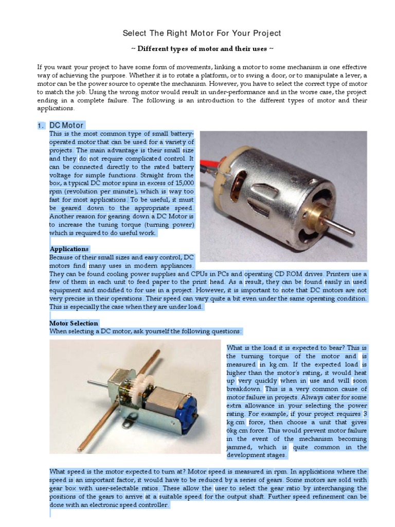 Using The Right Motor For Your Project | PDF | Servomechanism | Engines