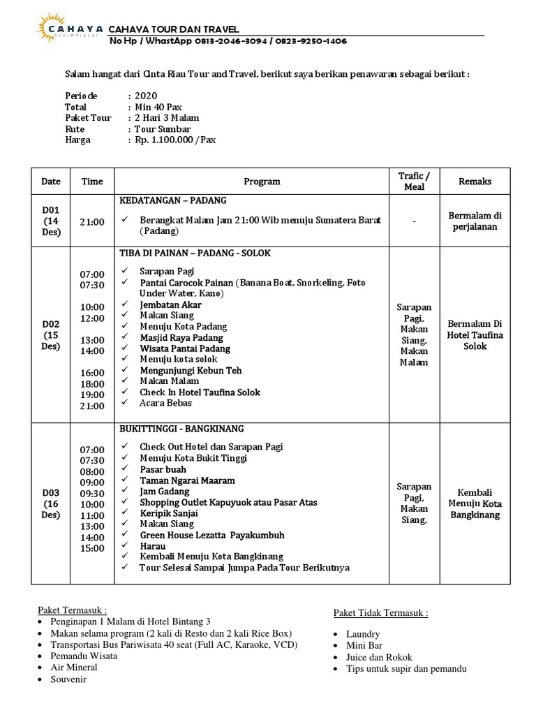 PAKET TOUR SUMBAR (Cahaya Tour Travel) | PDF