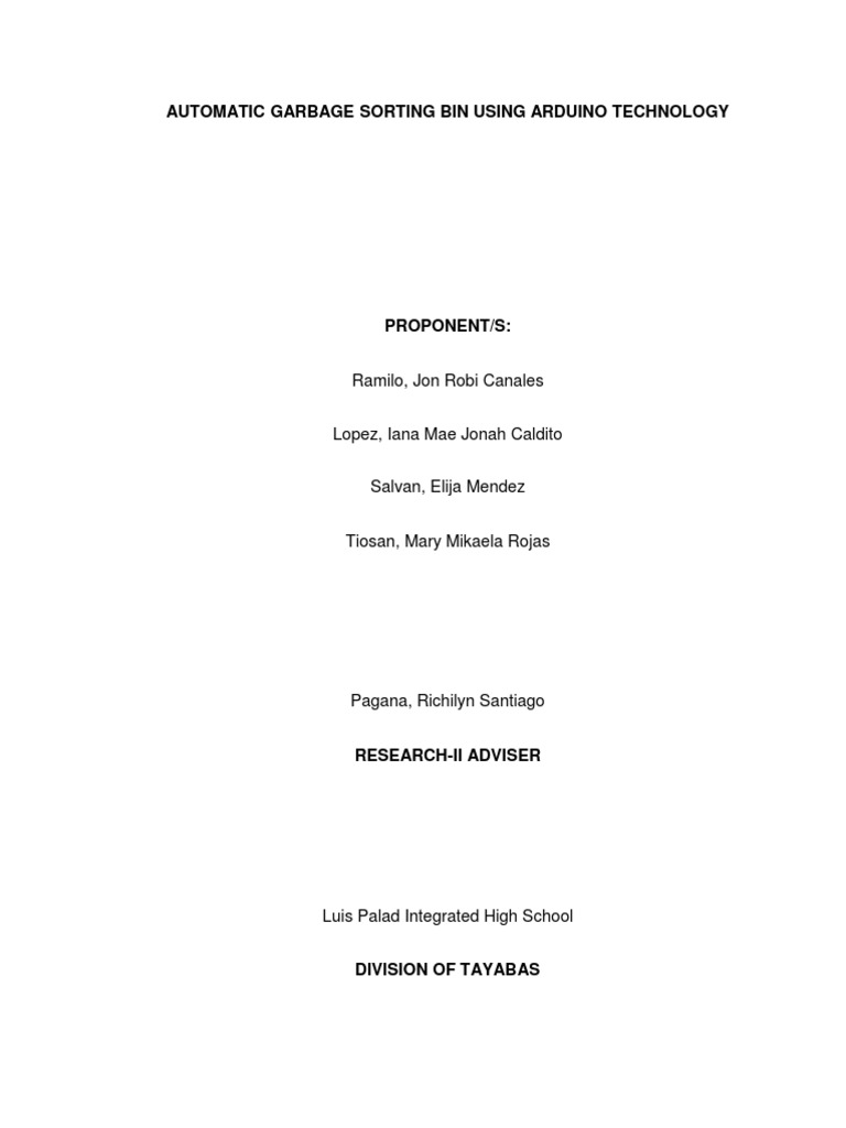 Automatic Garbage Sorting Bin Using Arduino Technology | PDF