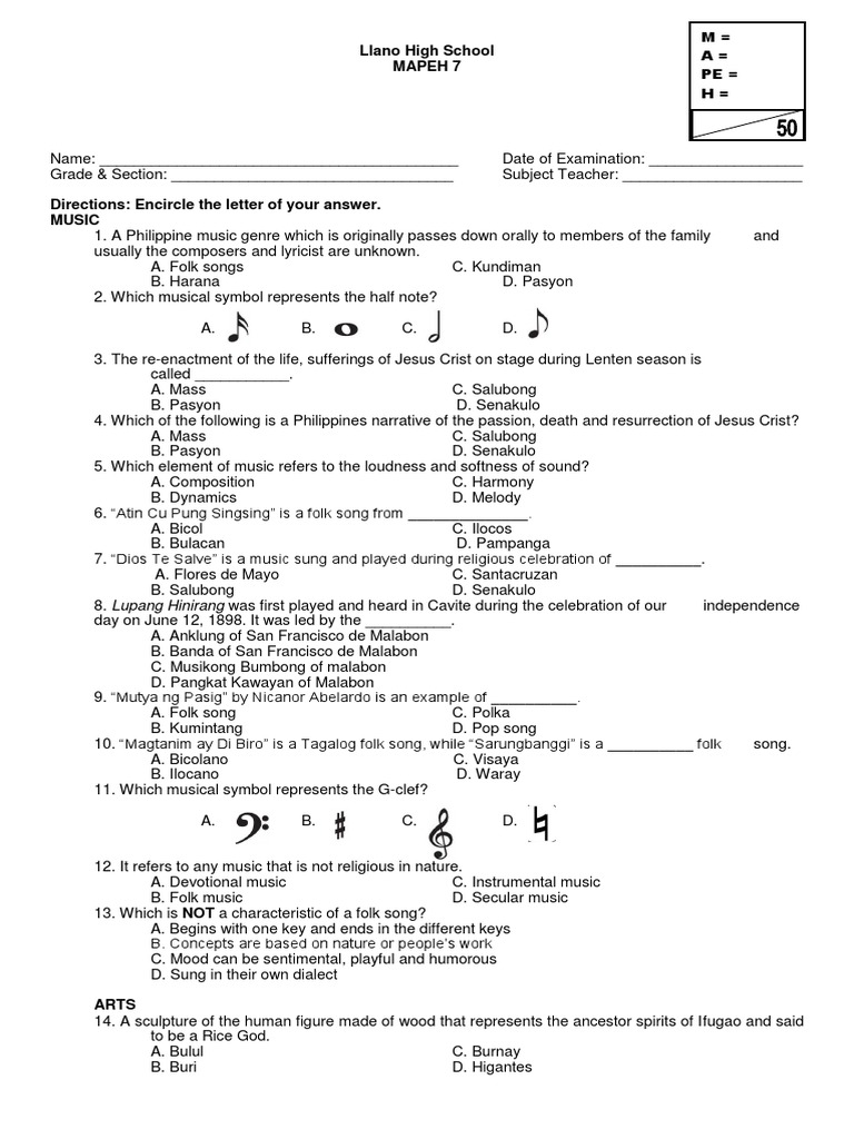 Grade 7 Q1 Test, Tos and Answer Key | PDF