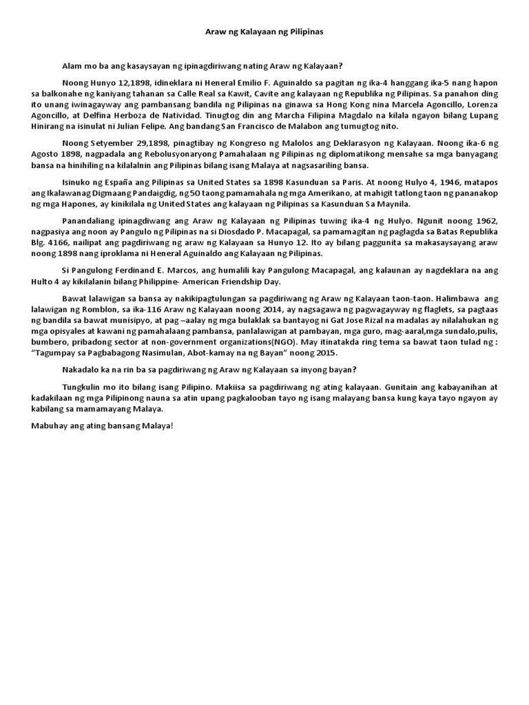 Araw NG Kalayaan NG Pilipinas | PDF